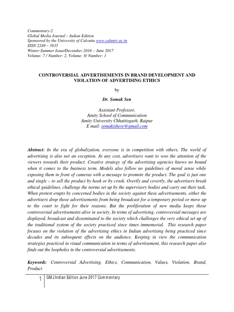 Controversial Advertisements in Brand Development and Violation of ...