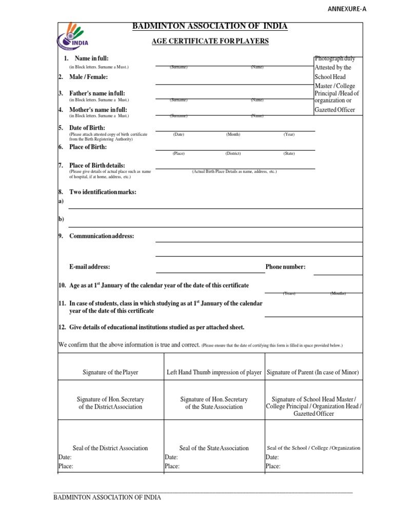 BAI Age Certificate Application Form | PDF | Birth Certificate | Government