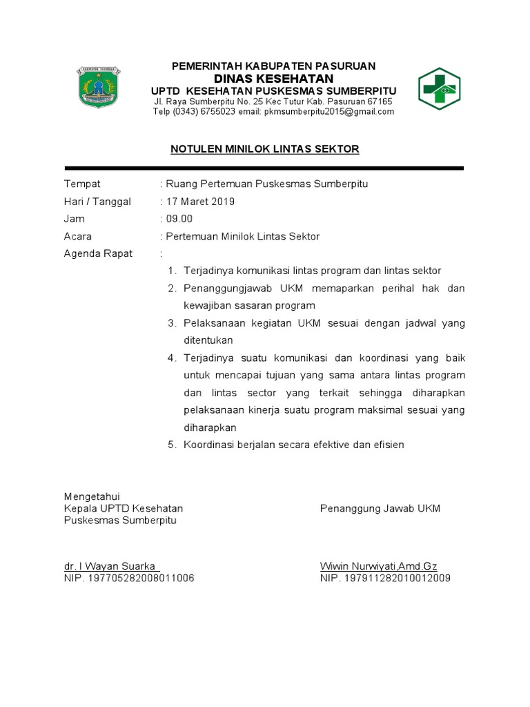 Notulen Pertemuan Puskesmas Sumberpitu | PDF