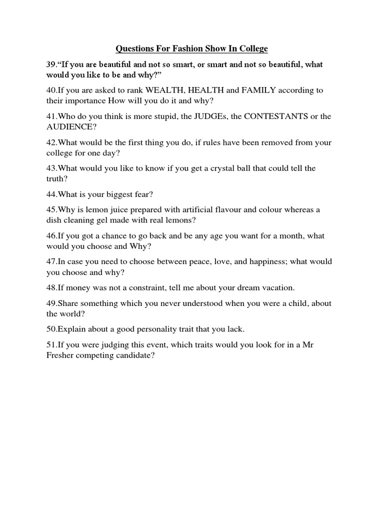 Questions For Fashion Show in College | PDF | Fashion | Brand