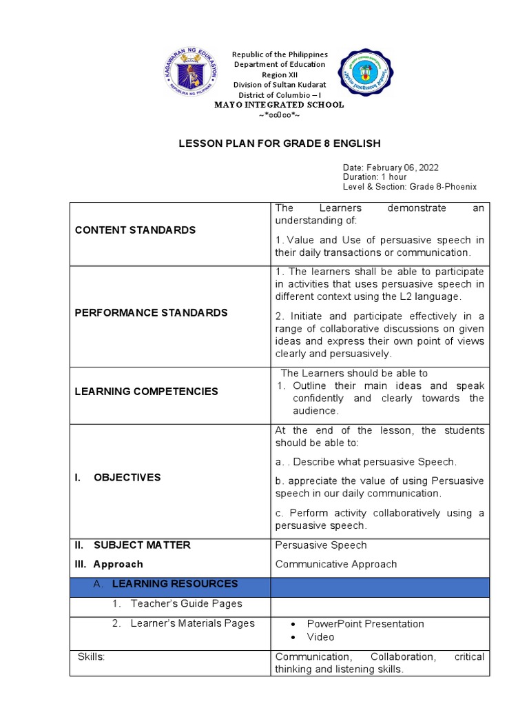LP - Persuasive Speech 2.. | PDF | Public Speaking | Rhetoric