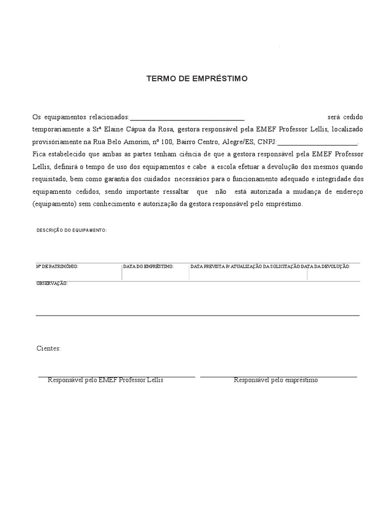 Termo de Empréstimo de Equipamentos | PDF