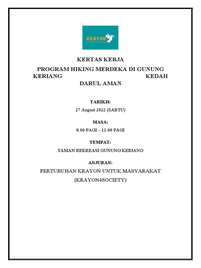 Kertas Kerja Program Hiking Merdeka Di Gunung Keriang | PDF