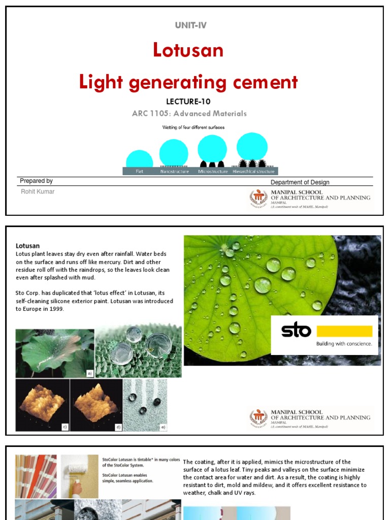 Lotusan Light Generating Cement: Unit-Iv | PDF | Concrete | Paint