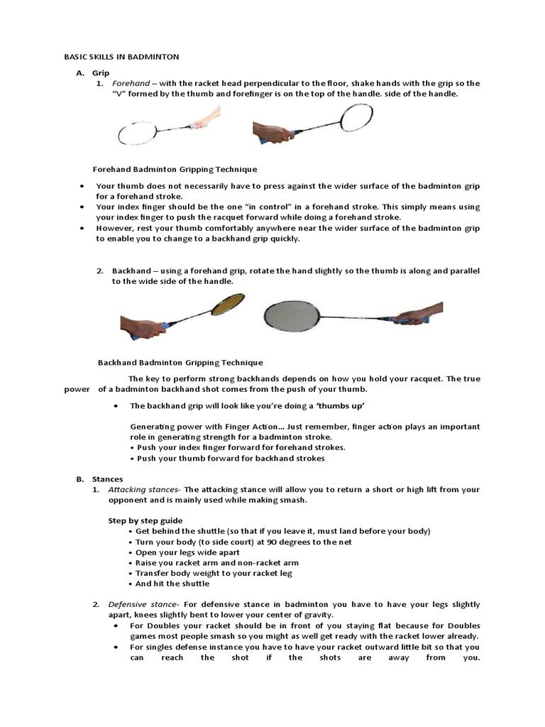 Skills in Badminton | PDF | Sports | Athletic Sports