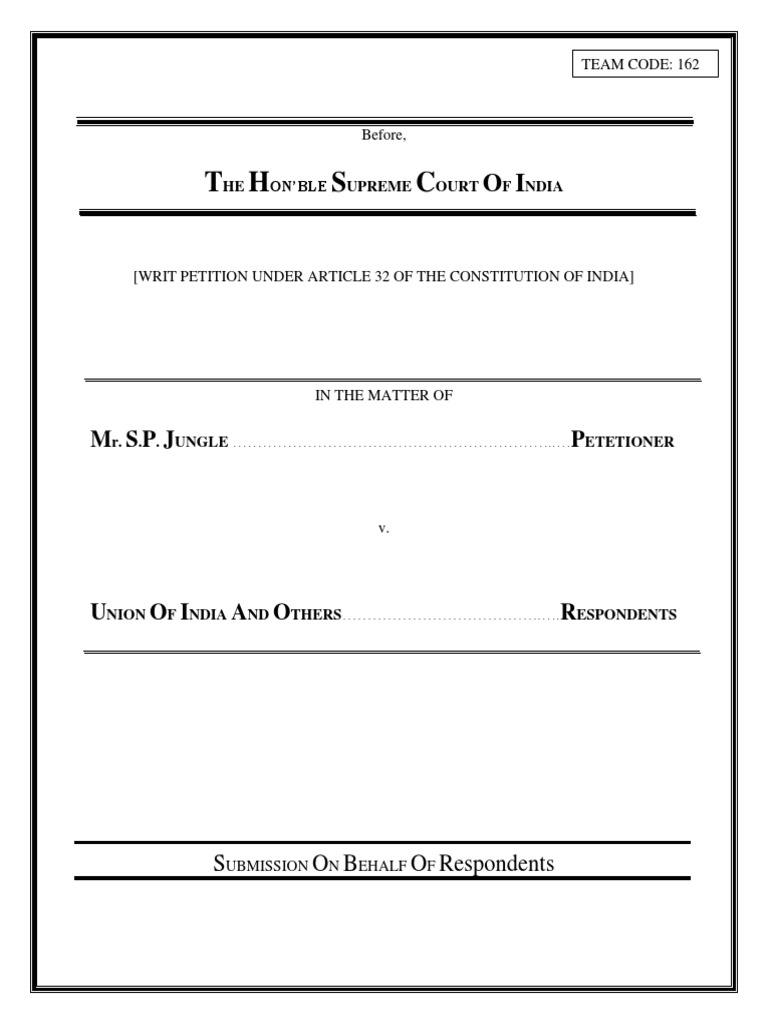 Respondent Memorial Sample | PDF | Rule Of Law | Supreme Court Of India