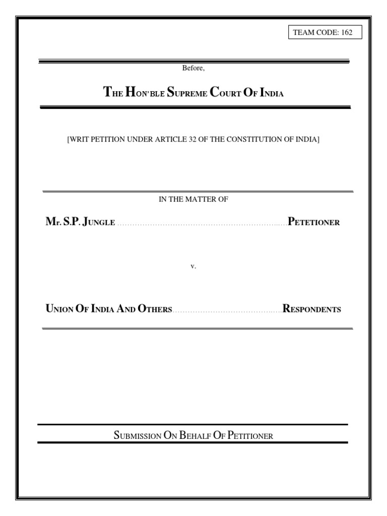 Petitioner Memorial Sample | PDF | Supreme Court Of India | Constitution