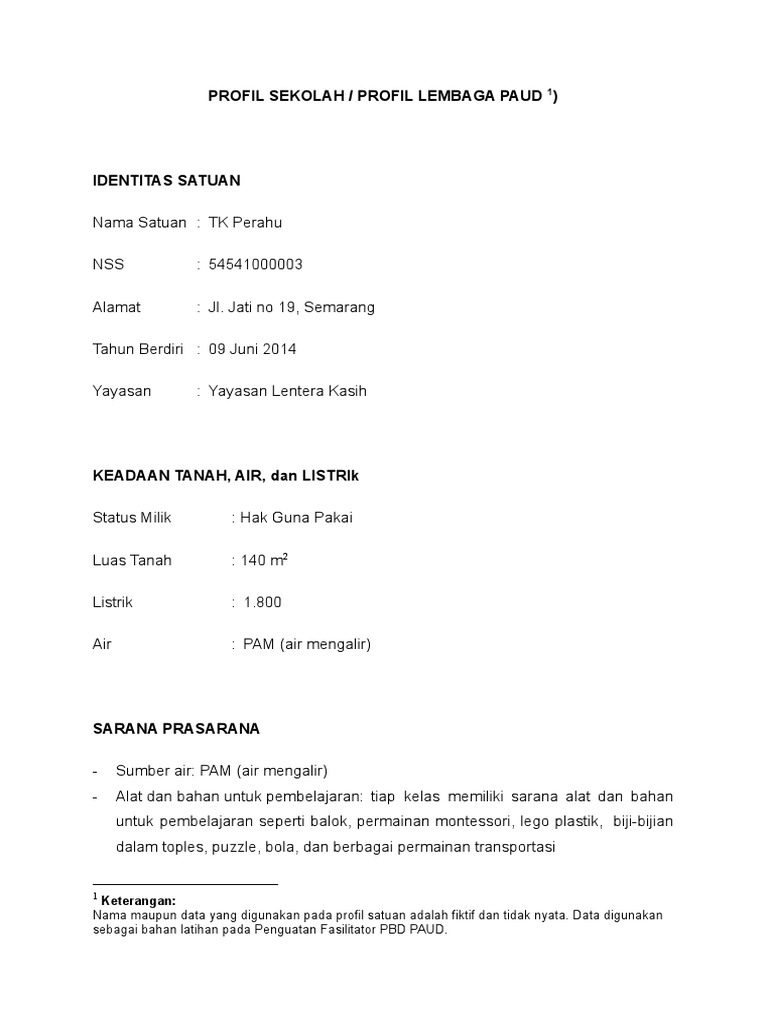 Profil TK Perahu: Identitas dan Pembelajaran | PDF | Kesehatan Holistik