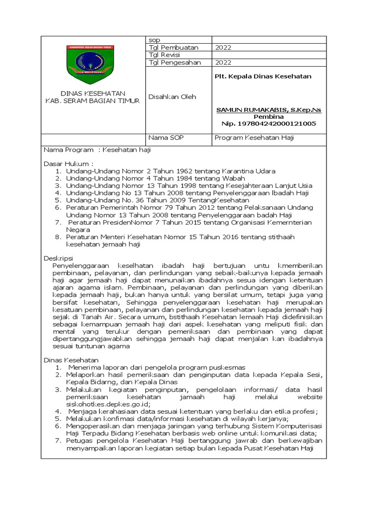 SOP Pemeriksaan Kesehatan Haji | PDF