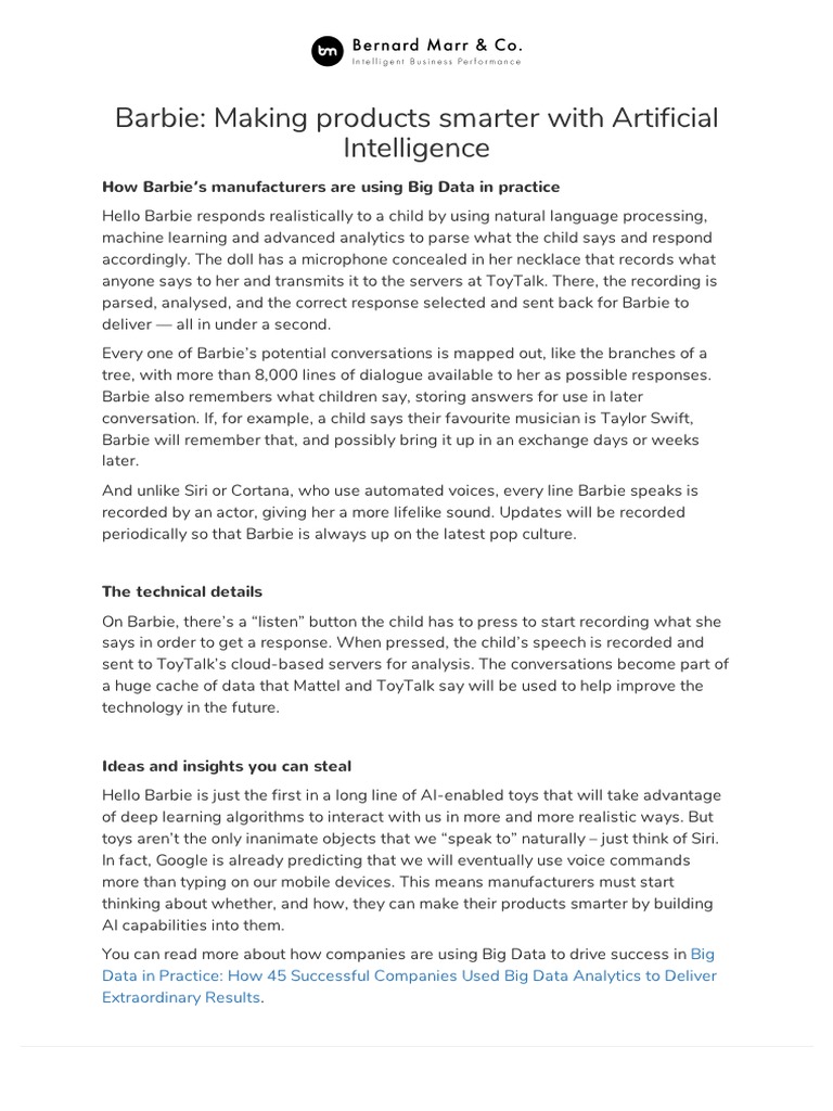 AI-Enhanced Barbie: Smart Toy Innovation | PDF | Barbie | Artificial ...