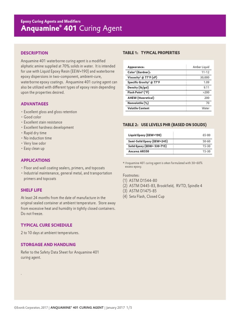 Anquamine® 401 Curing Agent: Description | PDF | Epoxy | Paint