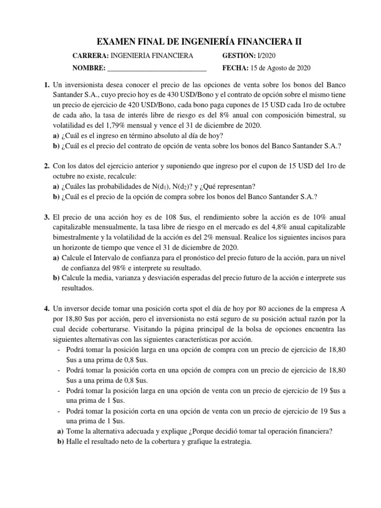 Exa Final AtoraInge2 | PDF | Opción (Finanzas) | Inversiones Exa Final AtoraInge2 | PDF | Opción (Finanzas) | Inversiones