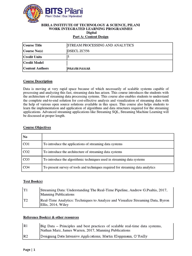 Stream Processing and Analytics Handout | PDF | Apache Spark | Analytics