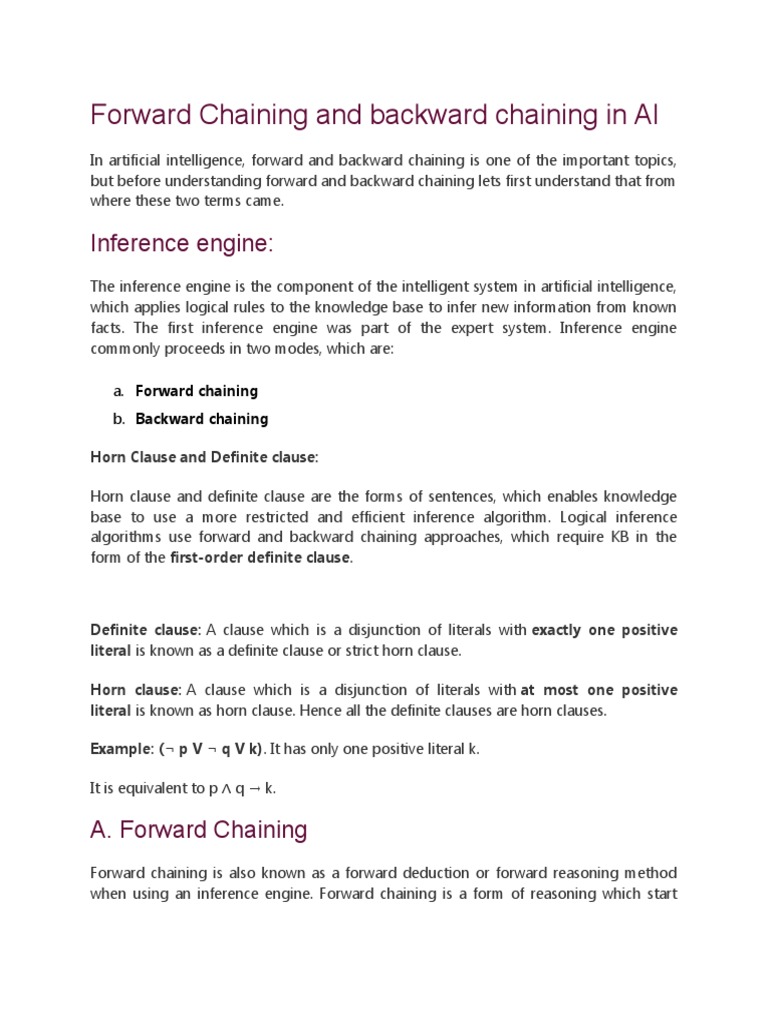 Forward Chaining and Backward Chaining in AI | PDF | Inference ... Forward Chaining and Backward Chaining in AI | PDF | Inference ...