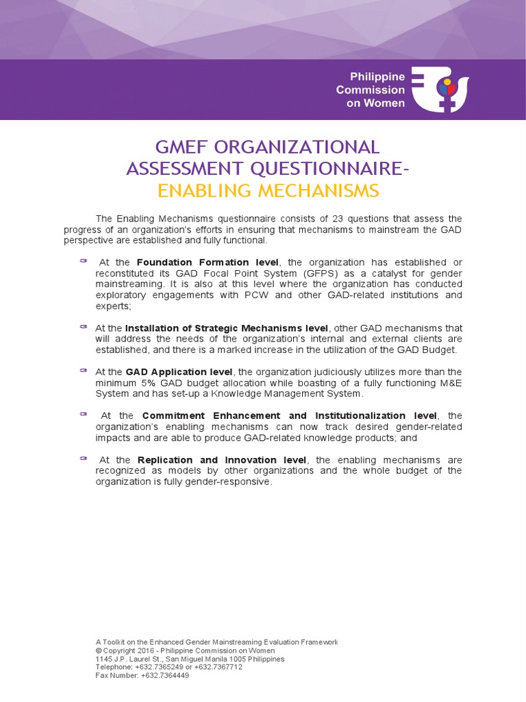 Gmef Organizational Assessment Questionnaire-: Enabling Mechanisms ...