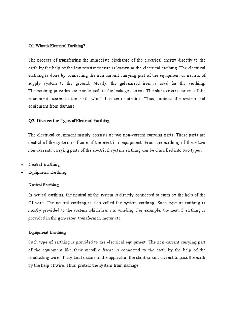 Q1 What Is Electrical Earthing Pdf Building Engineering Electricity