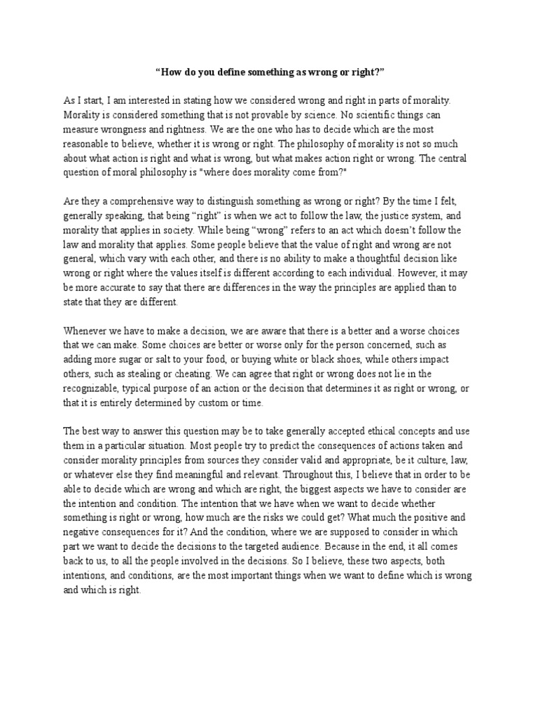 "How Do You Define Something Is Wrong or Right? | PDF | Intention ...