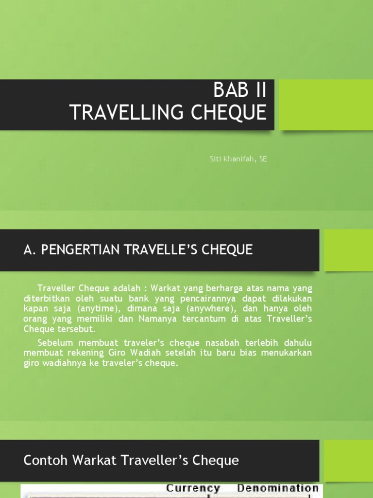 Pengertian dan Transaksi Traveller's Cheque | PDF