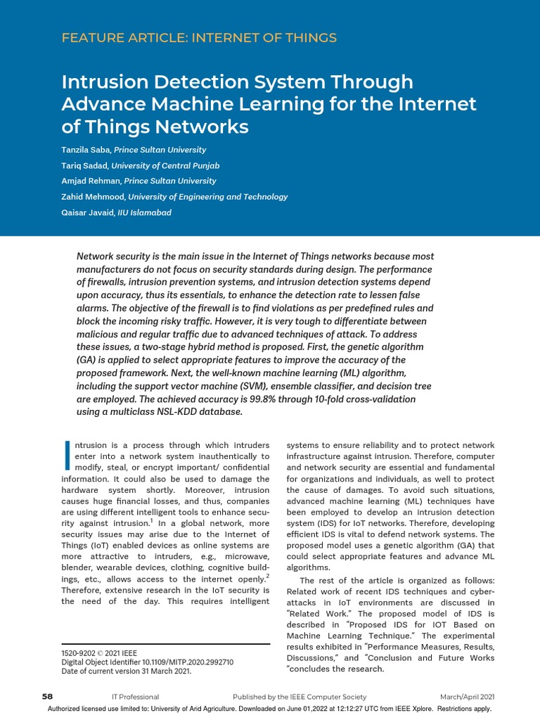 Intrusion Detection System Through Advance Machine Learning For The ...