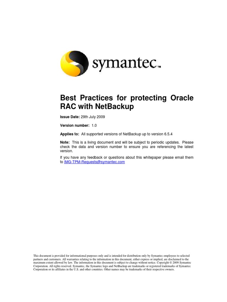 Best Practices Oracle With Netbackup | PDF | Backup | Load Balancing (Computing)
