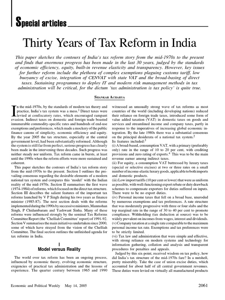 Thirty Years of Tax Reform in India: Pecial Articles | PDF | Taxes | Excise