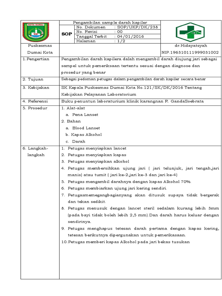 Panduan Pengambilan Darah Kapiler | PDF | Kesehatan Holistik | Sains ...