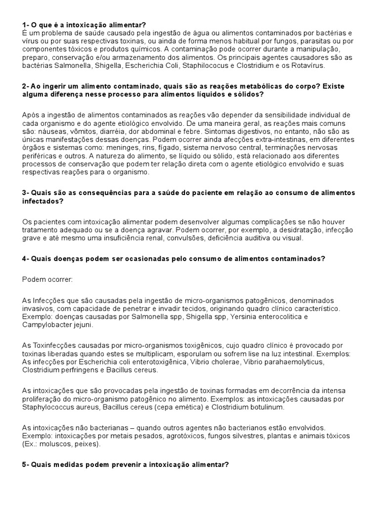 Intoxicação Alimentar: Causas e Prevenção | PDF | Patógeno | Infecção