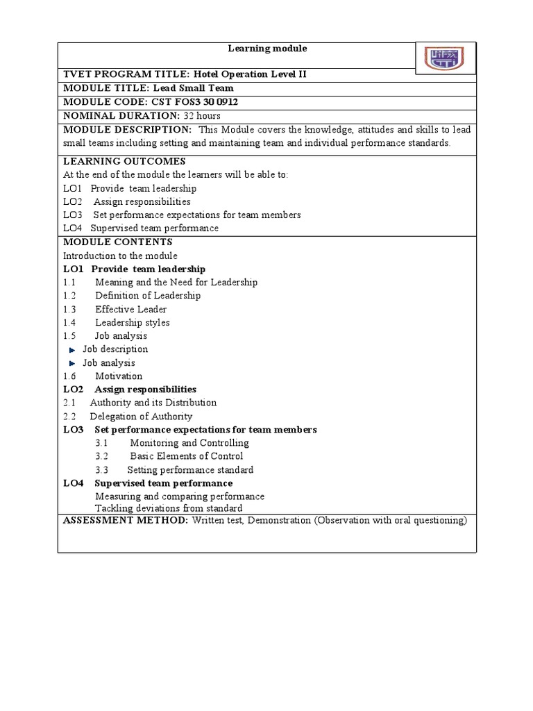 Lead Small Team Learning Module | PDF | Leadership | Competence (Human ...