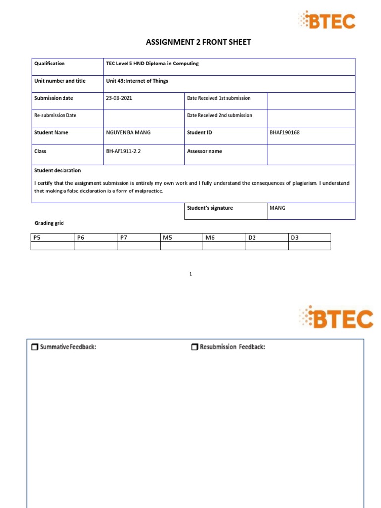 Assignment 2 Front Sheet: Qualification TEC Level 5 HND Diploma in Computing | Download Free PDF ...