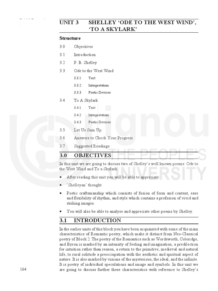 Unit 3 Shelley Ode To The West Wind', To A Skylark': Structure | PDF
