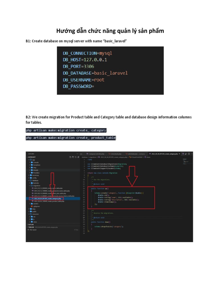 Hướng dẫn chức năng quản lý sản phẩm: B1: Create database on mysql server with name "basic ...