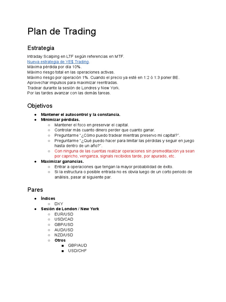 Plan de Trading - Trading 2021 | PDF