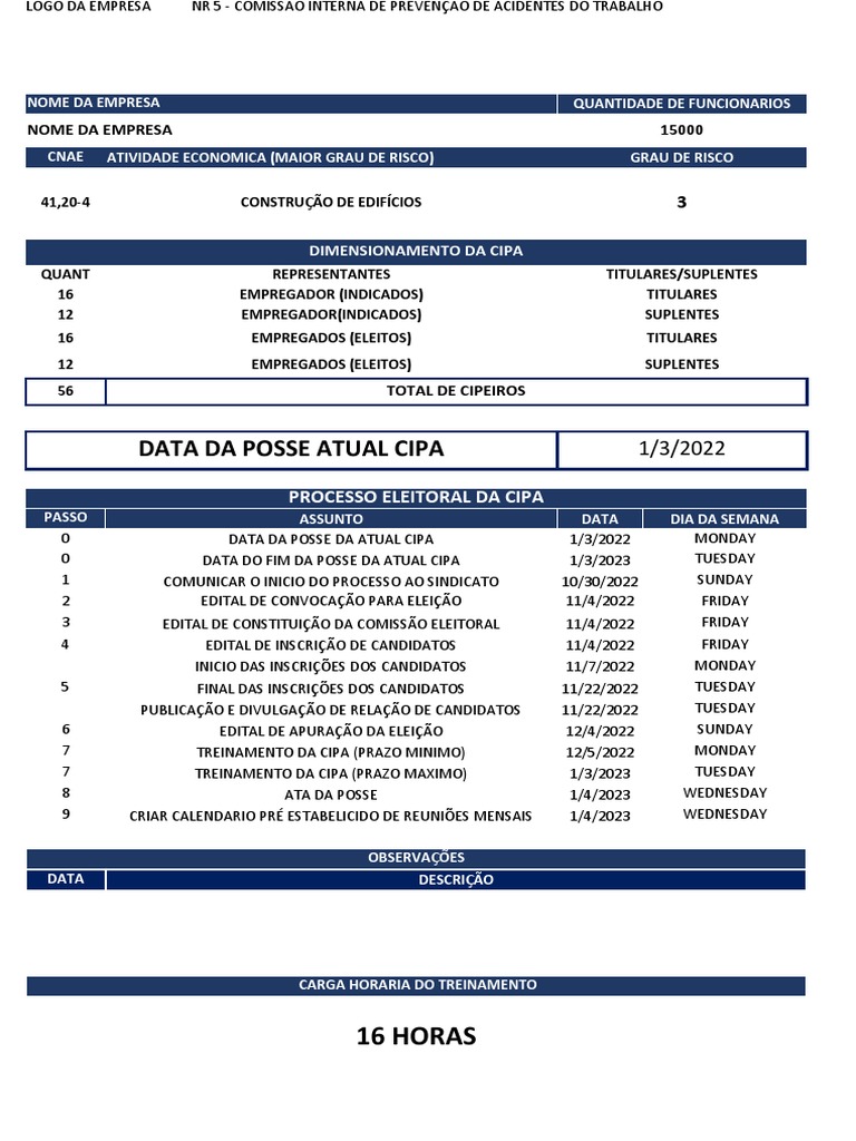 Dimensionamento da CIPA 2023 | PDF | Governo