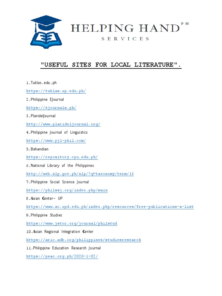 Useful Sites For Local Literature | PDF | Academic Journal | Inquiry