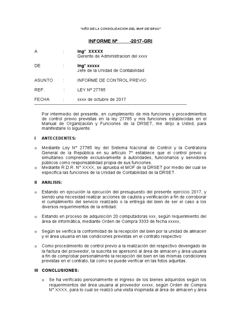 Informe de Control Previo | PDF | Devengo