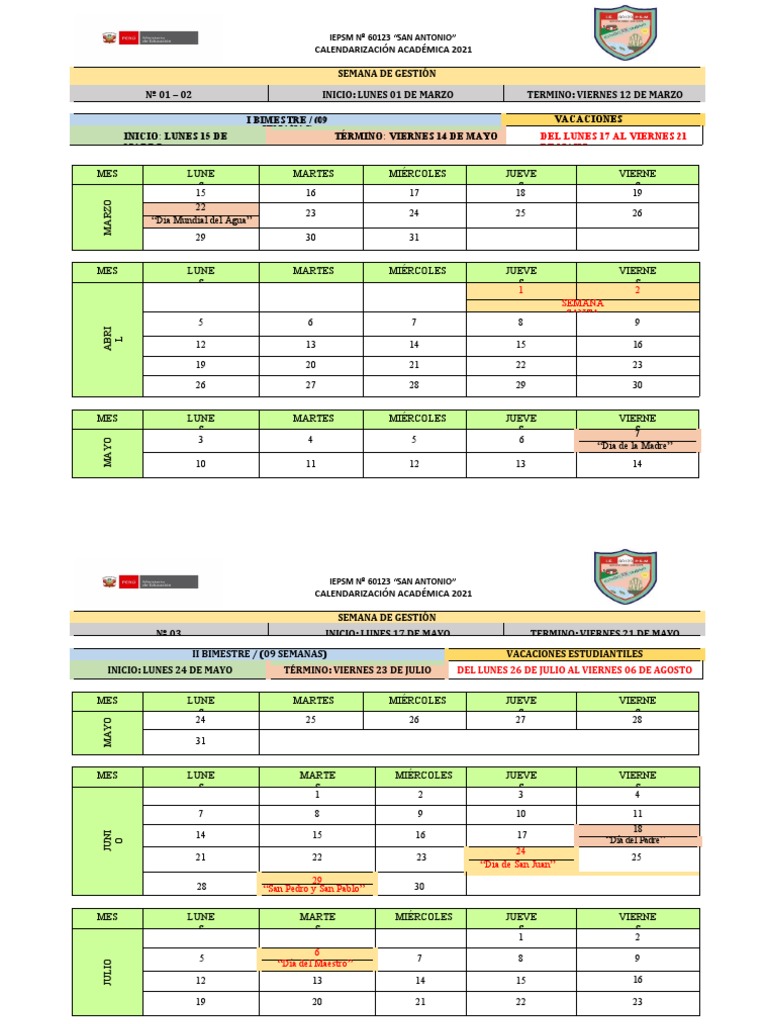 Calendarización 2021 - Ie 60123 | PDF