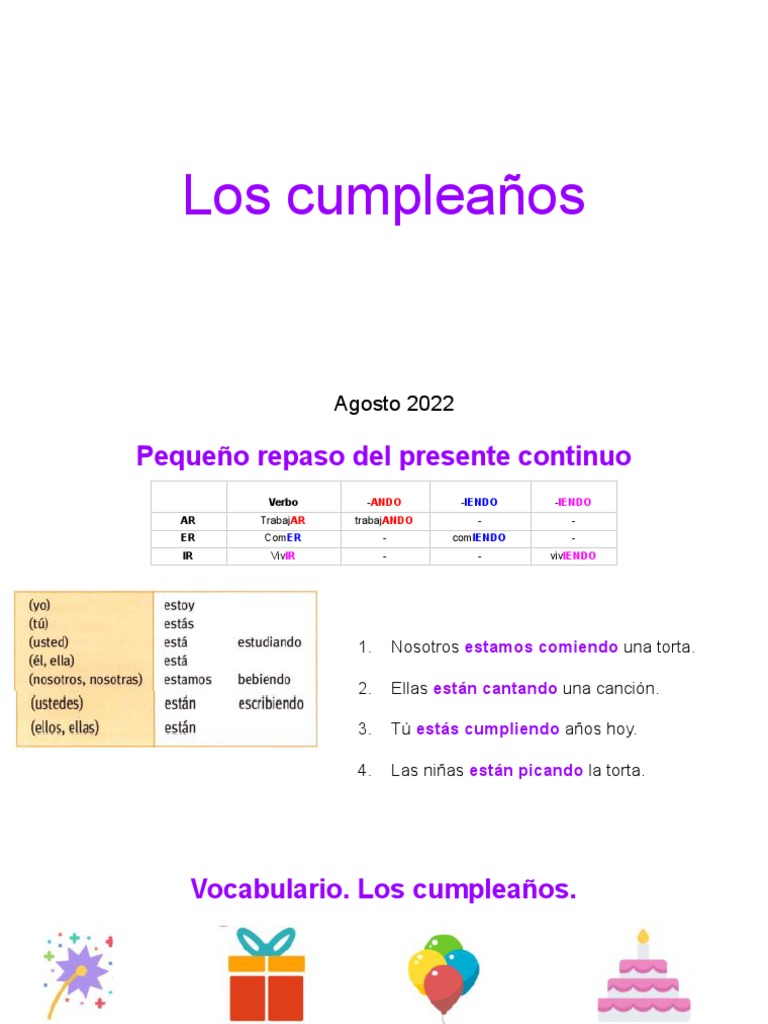 Vocabulario y Actividades de Cumpleaños | PDF