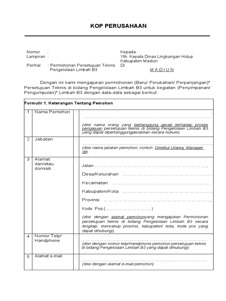 Surat Permohonan Ijin LB3 | PDF