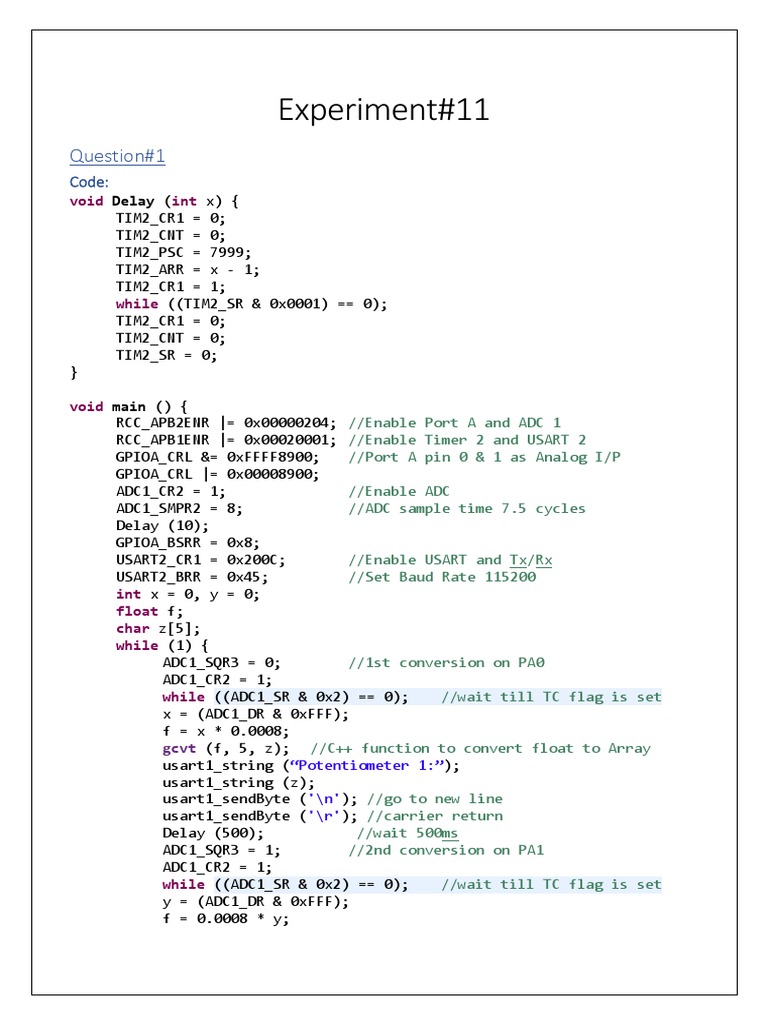 Experiment#11: Question#1 | PDF | Analog To Digital Converter ...