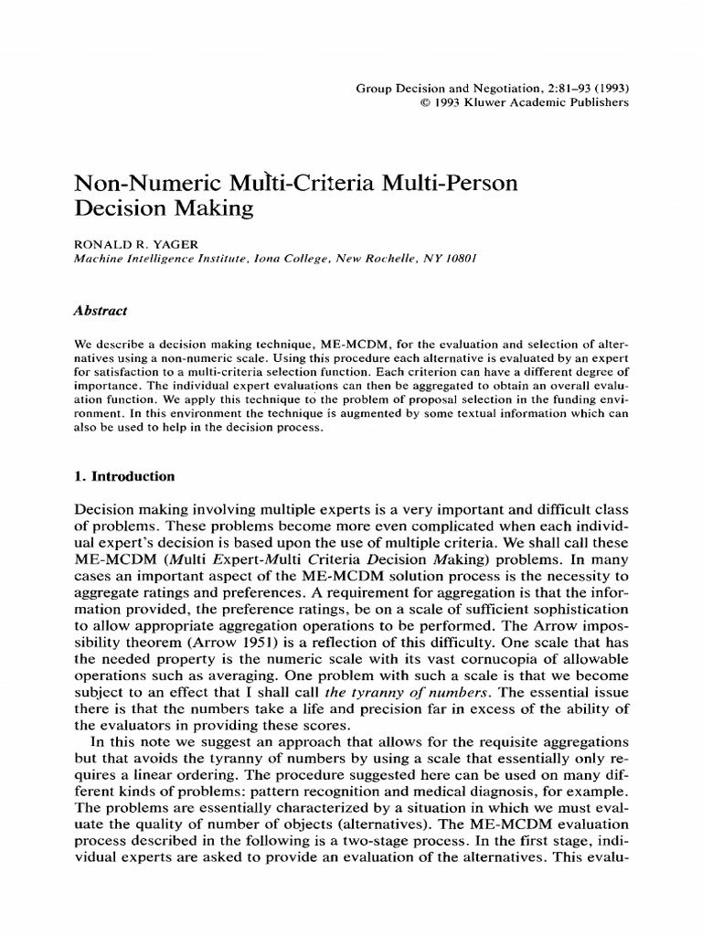 Non-Numeric Multi-Criteria Decision Making | PDF | Evaluation ...