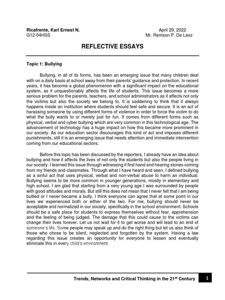 Ricafrente, Karl Ernest N. (G12-04HSS) | PDF | Bullying | Cyberbullying