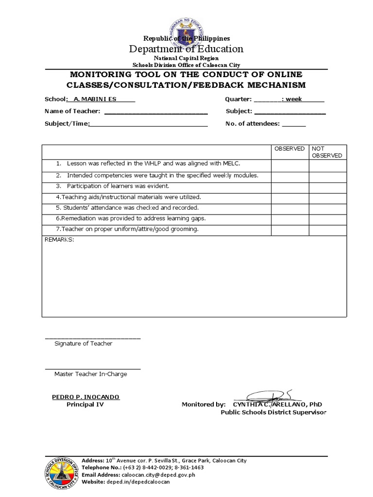 Online Class Monitoring Tool - A. Mabini ES | PDF | Teachers | Learning