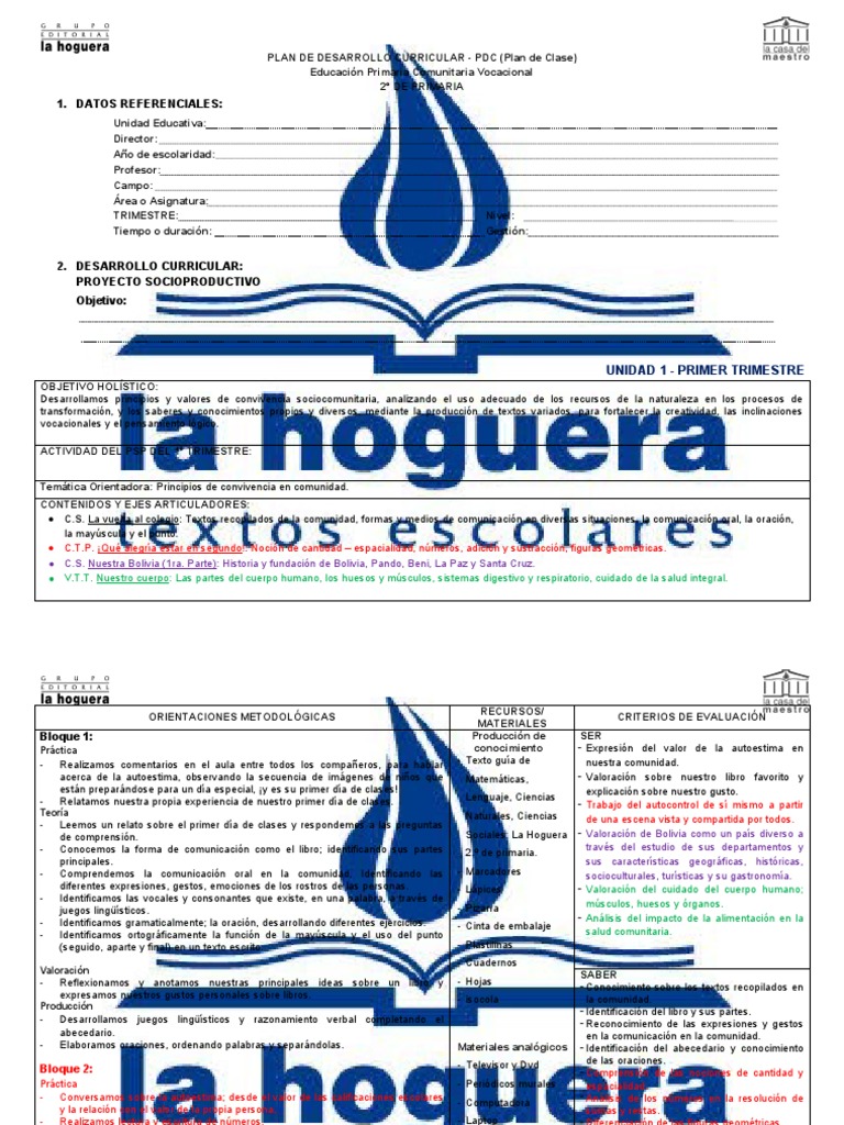 PDC Segundo de Primaria 2024 | PDF | Bolivia | Educación primaria