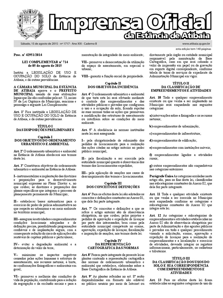 Lei Complementar 714 - 2015 | PDF | Urbanismo