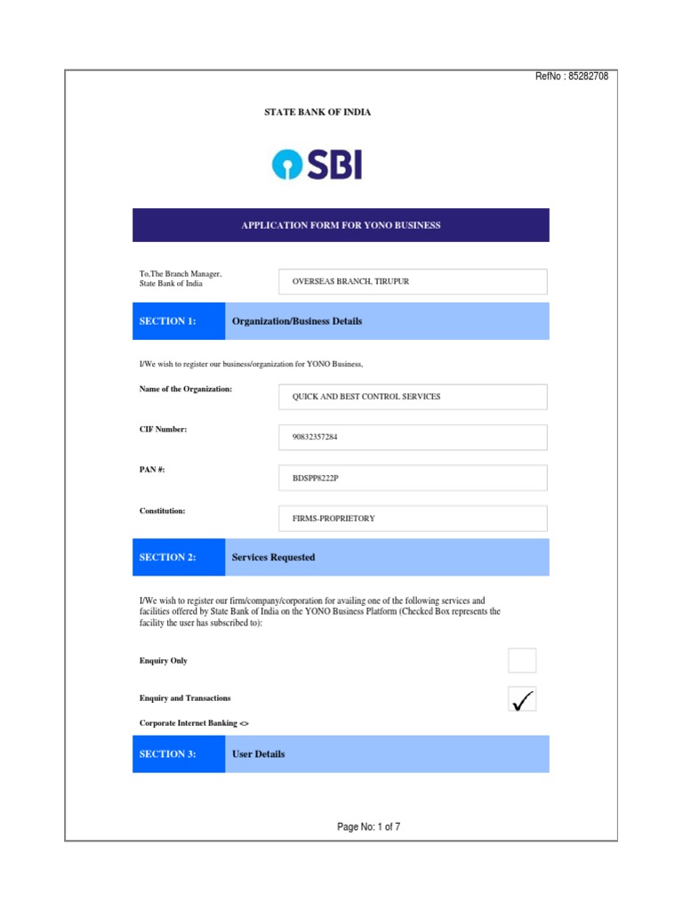 Sbi Net Banking Form | PDF | Online Banking | Banks & Banking