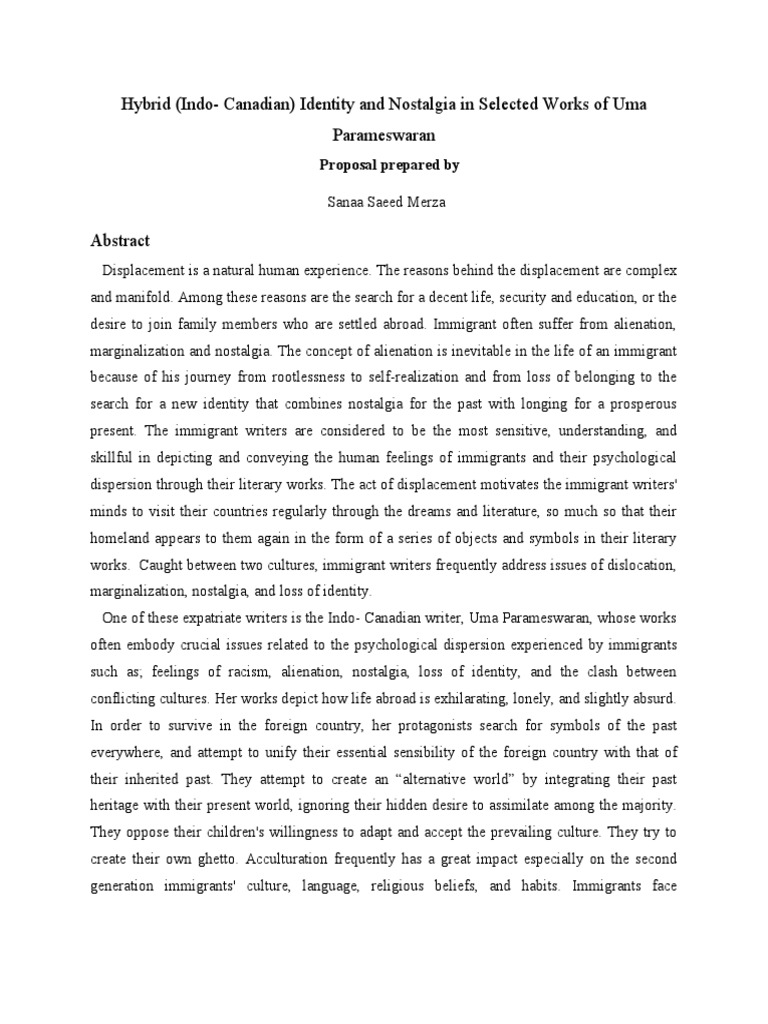 Hybrid (Indo-Canadian) Identity and Nostalgia in Selected Works of Uma ...