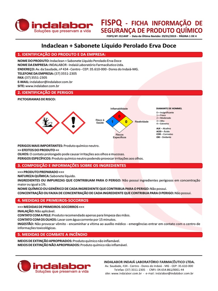 Indaclean Sabonete Liquido Perolado Erva Doce 0119 Fispq | PDF | Química | Embalagem e rotulagem