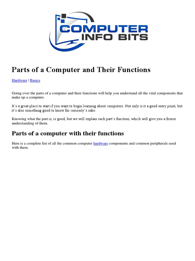 Computer Parts and Their Functions | PDF | Hard Disk Drive | Solid ...