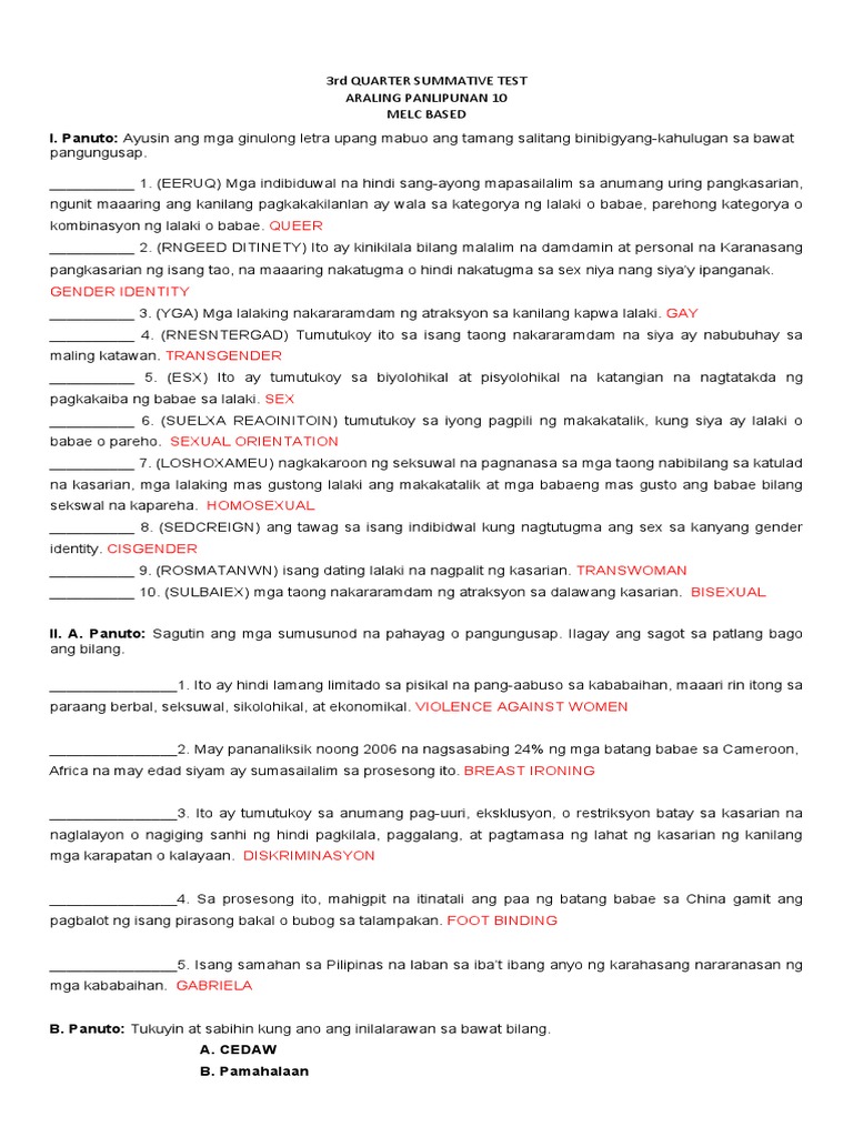 3rd Quarter-Summative Test With Answer Key | PDF