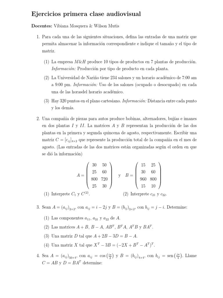 Ejercicios Clase1 | PDF | Matriz (Matemáticas) | Teoría del operador